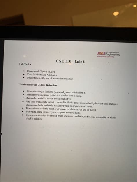 solved asu engineering arlon cse 110 lab 6 lab topics