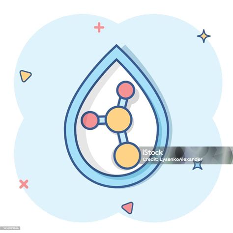 만화 스타일의 산 분자 아이콘입니다 흰색 고립 된 배경에 Dna 만화 벡터 그림입니다 아미노 모델 스플래시 효과 비즈니스 컨셉