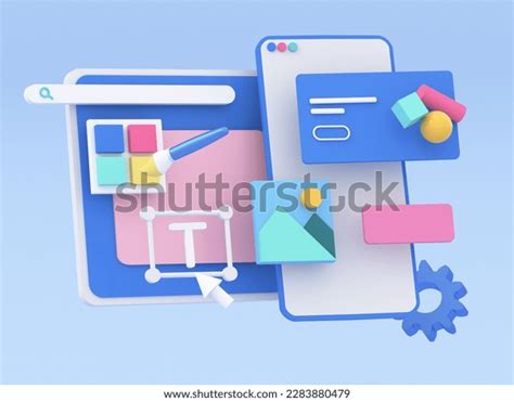 3d Web Development Application Design Process Stock Illustration