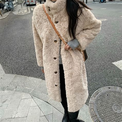 하이넥 밍크 페이크 퍼 롱 코트 여성 겨울 에코퍼 자켓 2color 에이블리