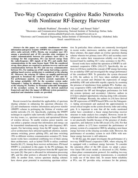 Pdf Two Way Cooperative Cognitive Radio Networks With Nonlinear Rf