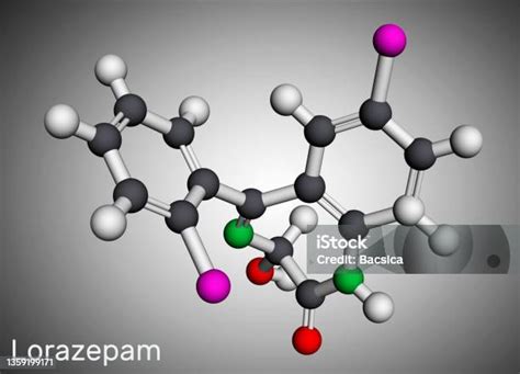 로라제팜 분자 그것은 진정 제 와 완화 속성벤조디아제핀 공황 장애를 치료 하는 데 사용 심한 불안 발작 분자 모델 3d 렌더링