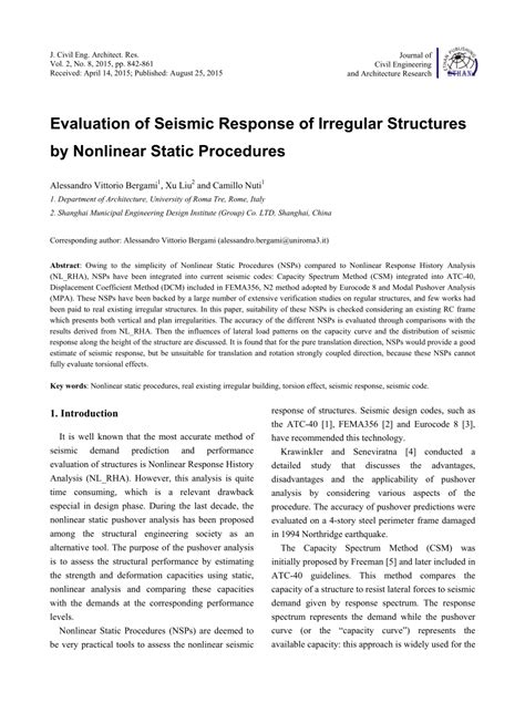 Pdf Evaluation Of Seismic Response Of Irregular Structures By