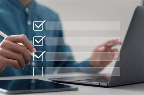 Premium Photo Questionnaire With Checkboxes Businessman Filling Survey Form Online And Answer