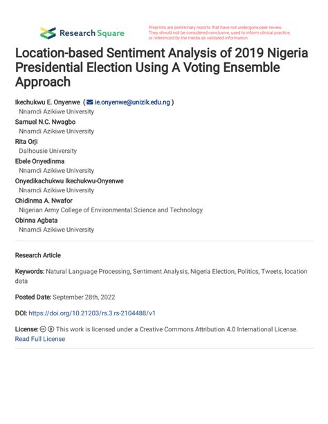 Pdf Location Based Sentiment Analysis Of 2019 Nigeria Presidential Election Using A Voting