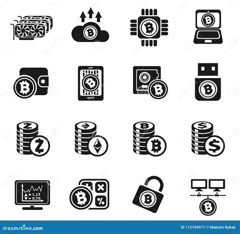 Cryptocurrency And Mining Icon Set Stock Vector Illustration Of
