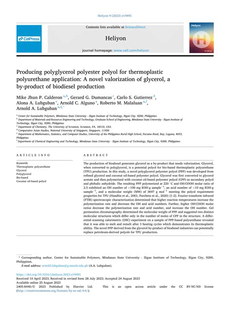 Pdf Producing Polyglycerol Polyester Polyol For Thermoplastic
