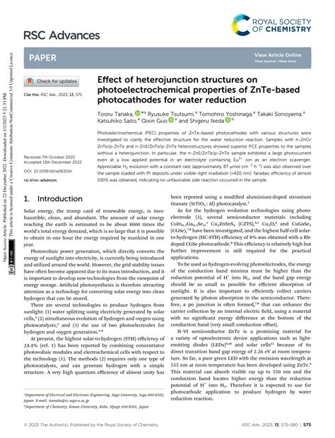 Pdf Effect Of Heterojunction Structures On Photoelectrochemical
