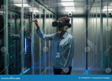 Technician Works In A Data Center Wearing A Vr Headset Stock Image Image Of Firewall Internet