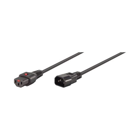 2m C13 F to C14 M Lockable Power Cable - Black - GeeWiz