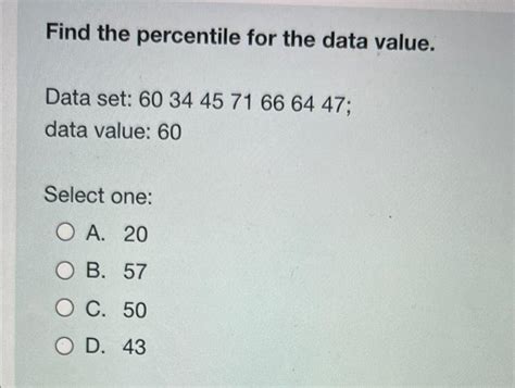 solved find the percentile for the data value data set