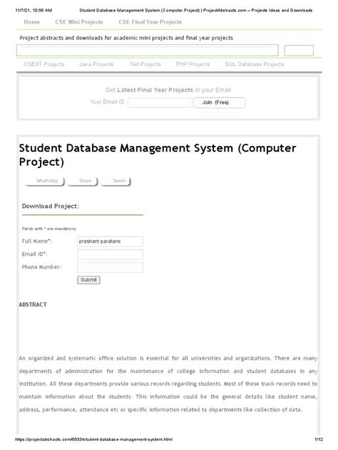 Student Database Management System (Computer Project) - ProjectAbstracts - Com - Projects Ideas ...