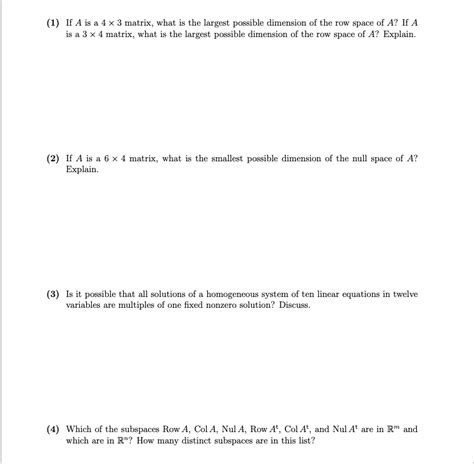 Solved 1 If A Is A 4 X 3 Matrix What Is The Largest