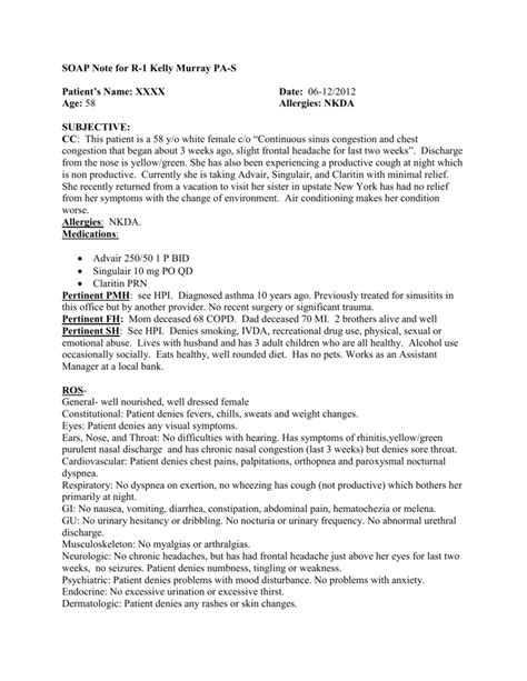 Urinary Tract Infection Soap Note Example