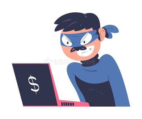 Cyber Thief Hacker Stealing Money With Smartphone Computer Security Technology Cartoon Vector