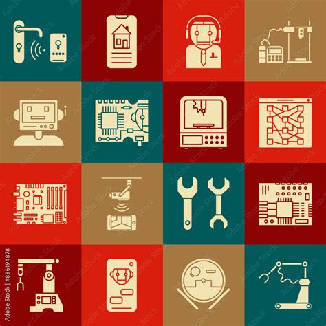 Set Industrial Machine Robotic Robot Arm Hand Factory Global Technology Social Network Worker