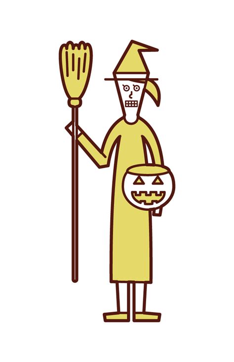 마녀로 옷을 입은 아이의 그림 할로윈 무료 일러스트 소재집 Kukukeke