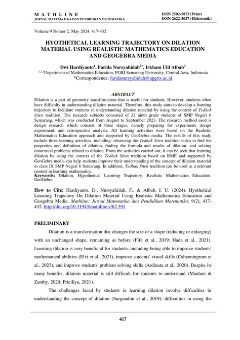 Pdf Hyothetical Learning Trajectory On Dilation Material Using Realistic Mathematics Education