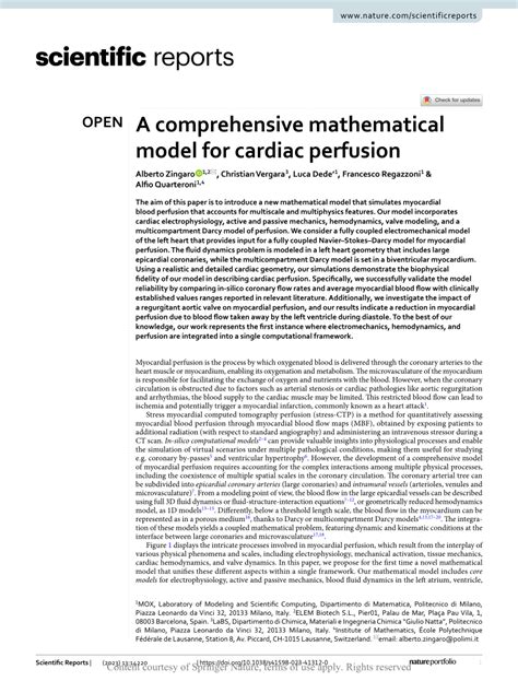 Pdf A Comprehensive Mathematical Model For Cardiac Perfusion