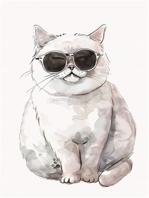 Cool Cat In Shades Summer Ready Cartoon Drawing Stock Illustration
