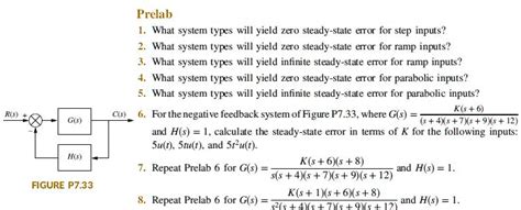 Solved Prelab 1 What System Types Will Yield Zero Steady State Error For Step Inputs 2 What