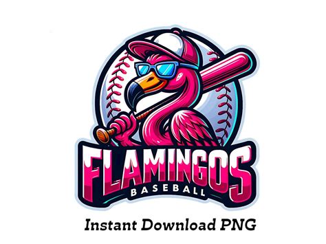 Sporty Flamingos Baseball Team Logo Trendy Baseball Mascot Retro Png