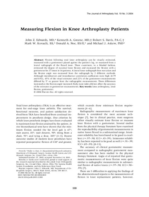 Pdf Measuring Flexion In Knee Arthroplasty Patients