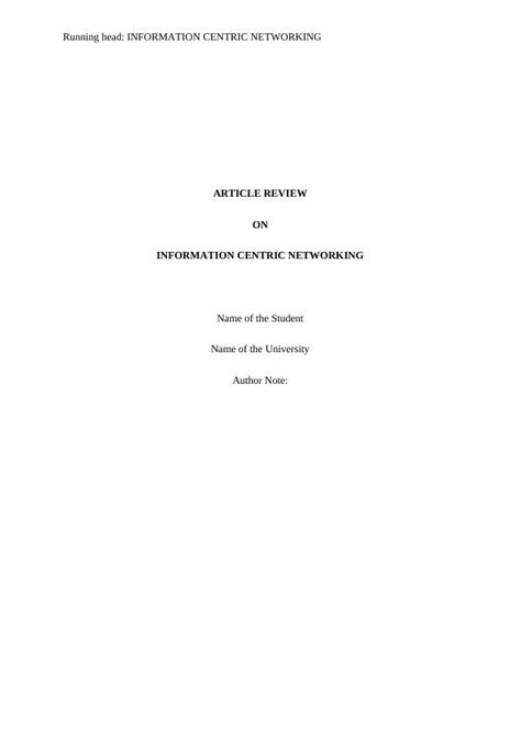 Article Review On Information Centric Networking