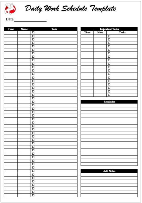 Daily Work Schedule Template Artofit