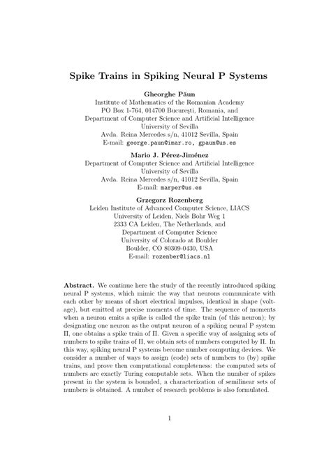Pdf Spike Trains In Spiking Neural P Systems