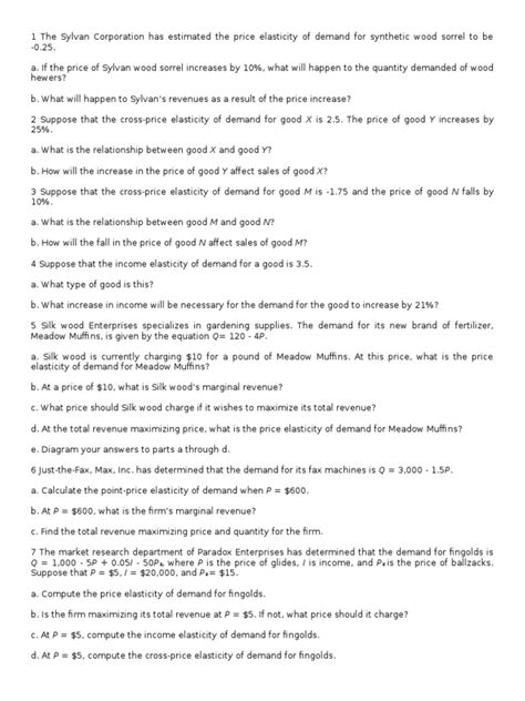 Elasticities Practice Problems Pdf Demand Price Elasticity Of Demand
