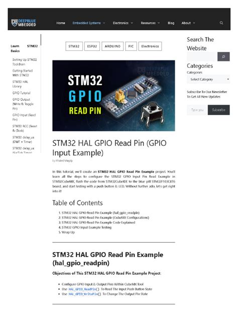 Stm32 Hal Gpio Read Pin Gpio Input Example Pdf