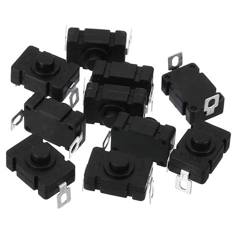 Uxcell Latching Push Button Switch 10 Pcs Kan28 Bent Pin With Hole On Off Self Lock Ac 250v 1