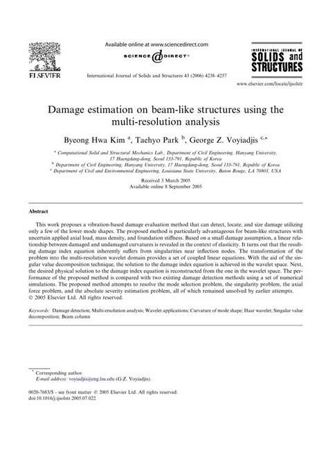PDF Damage Estimation On Beam Like Structures Using The Multi Resolution Analysis DOKUMEN TIPS