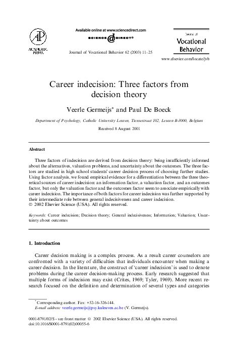 Pdf Career Indecision Three Factors From Decision Theory