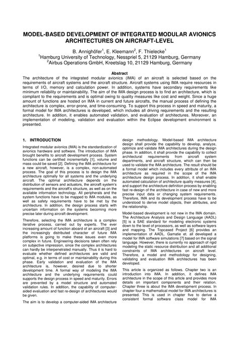 Pdf Model Based Development Of Integrated Modular Avionics Architectures On Aircraft Level