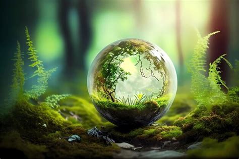 Premium Ai Image Globe In The Green Forest Generative Ai Design