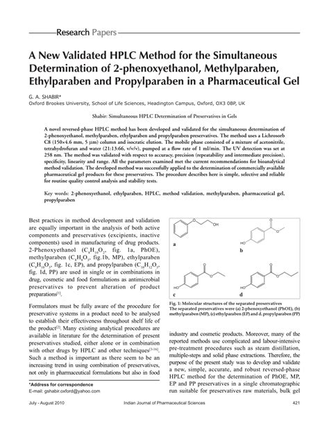 PDF A New Validated HPLC Method For The Simultaneous Determination Of Phenoxyethanol