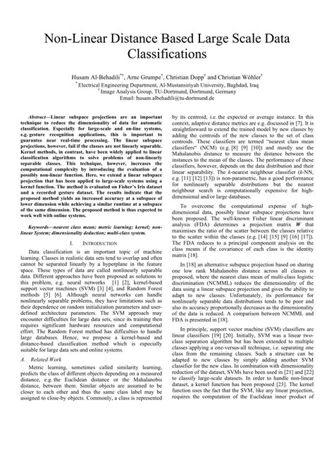 PDF Non Linear Distance Based Large Scale Data Classifications