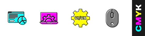 Set Website Statistic Development Ui Or Ux Design And Computer Mouse Icon Vector Stock