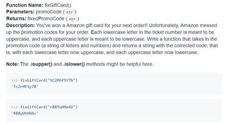 Solved Function Name FixGiftCard Parameters PromoCode Chegg Com