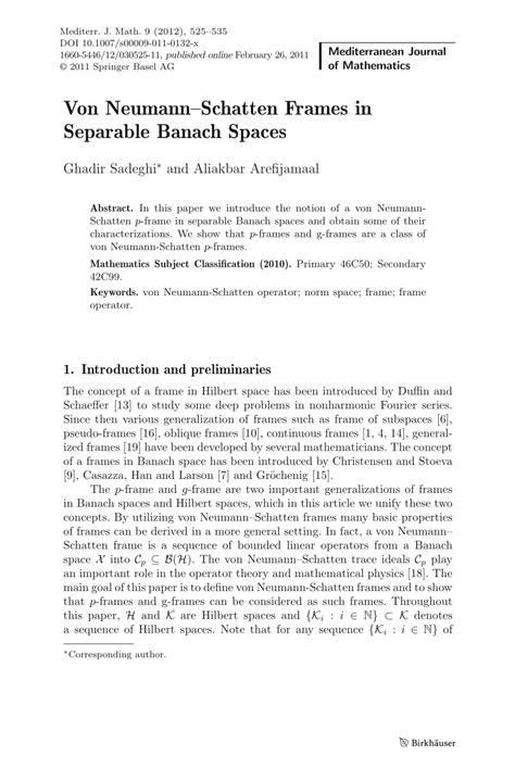 Pdf Von Neumannschatten Frames In Separable Banach Spaces