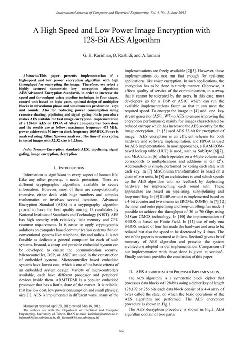 Pdf A High Speed And Low Power Image Encryption With 128 Bit Aes