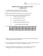 Problem Set Basic Econ Concepts Google Docs Pdf Name Team AP Macro Unit Basic
