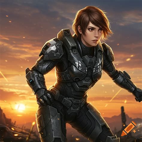 Female Halo Soldier In Black And Silver Armor On Craiyon