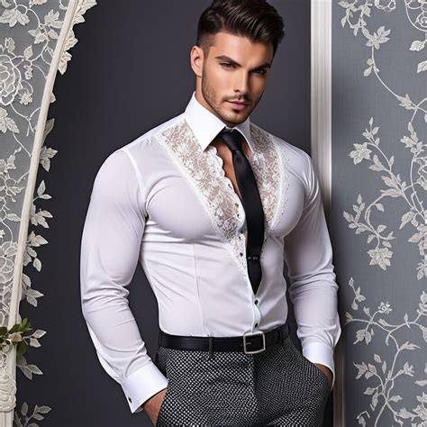 Gay Wearing Lace Dress Shirt By D G Mmer Playground Groom Dress Men Gay Costume Scruffy Men
