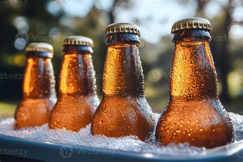 Ice Cold Beer Bottles Chilling In A Cooler On A Hot Summer Day 58178246