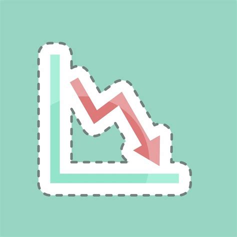 Declining Line Graph Sticker In Trendy Line Cut Isolated On Blue Background Vector Art