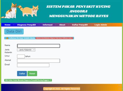 Source Code Aplikasi Sistem Pakar Diagnosa Penyakit Kucing Anggora Menggunakan Metode Bayes