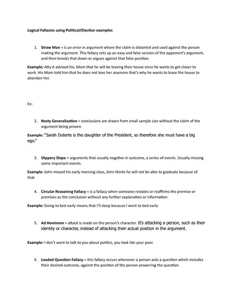 Logical Fallacies School Work Logical Fallacies Using Political Election Examples Straw Man